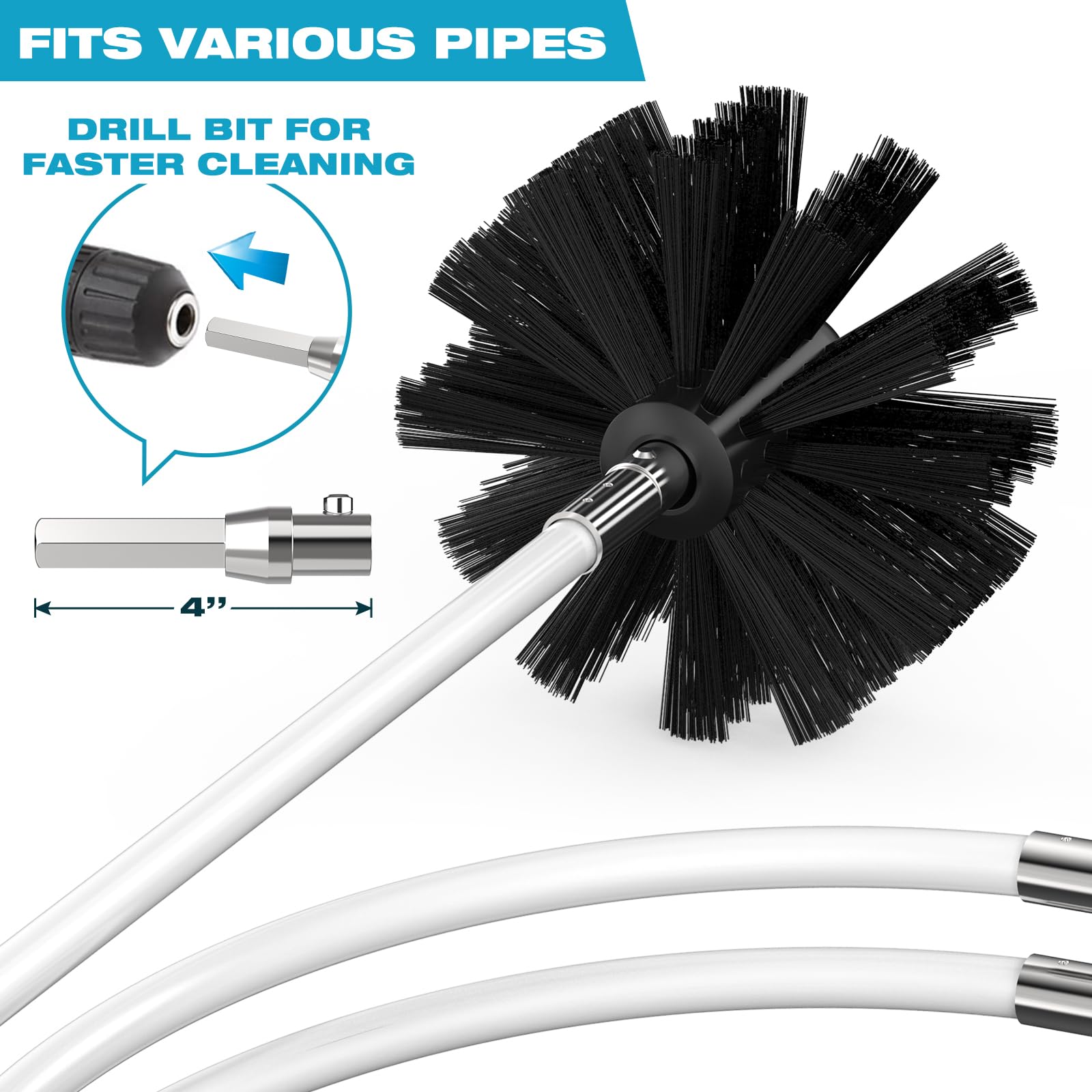 Sealegend 30 FEET Dryer Vent Cleaner Kit Flexible Quick Snap Brush with Drill Attachment Extend up to 30 FEET for Easy Cleaning Upgraded Dryer Vent Cleaning Kit Use With or Without a Power Drill