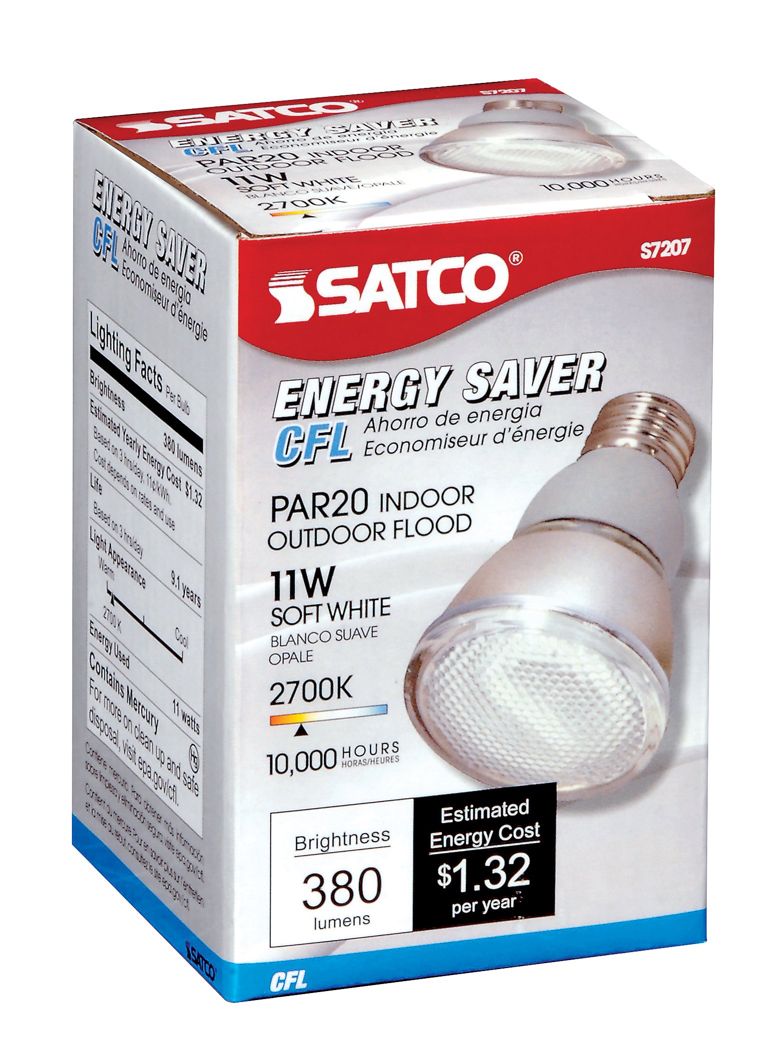 Satco S7204 15-Watt Medium Base PAR30, 2700K, 120V, Equivalent to 50-Watt Incandescent Lamp with U.L. Wet Location Listed