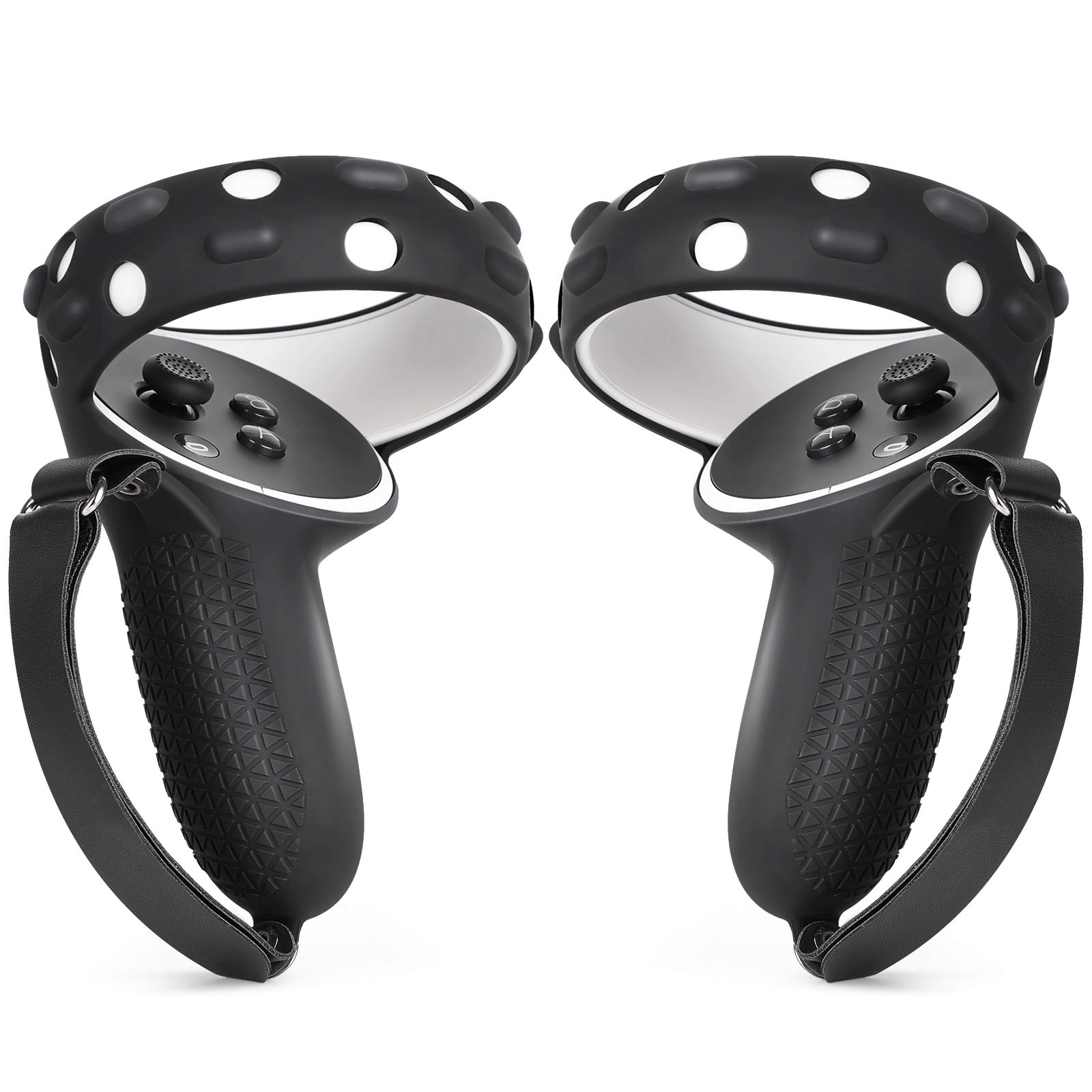 Touch Controller Grip Cover for Oculus Quest 2, Kuject Full Coverage Anti-Throw Handle Protective Sleeve, Lengthened Bottom with Adjustable Hand Strap Black