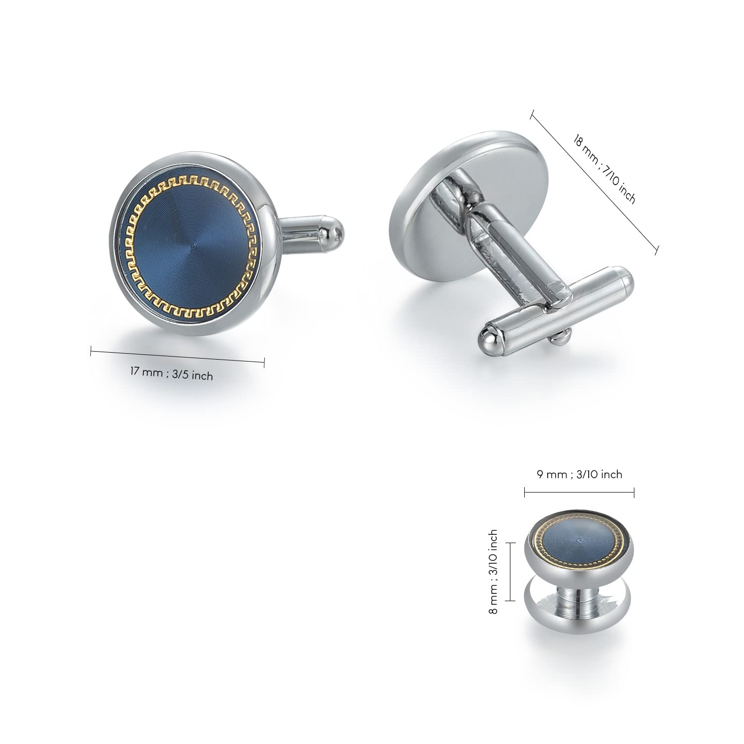 UJOY Men's Jewelry Cufflinks and Studs for Tuxedo Shirts for Weddings, Business, Dinner (Blue)
