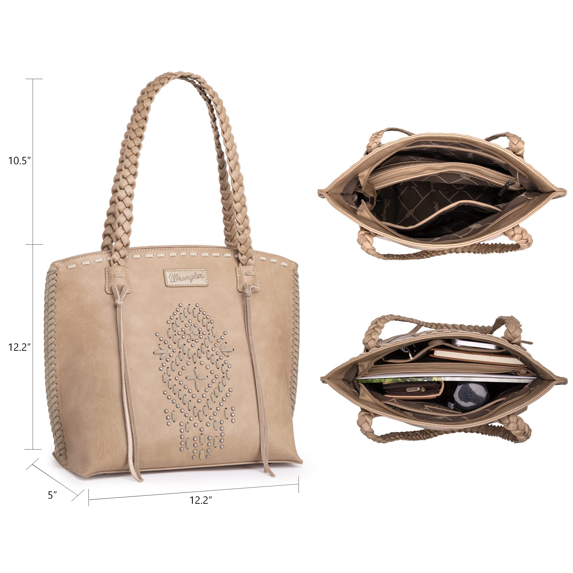 Wrangler Tote Bag Western Purses for Women with Braided handle Shoulder Bag WG43-8317-KH
