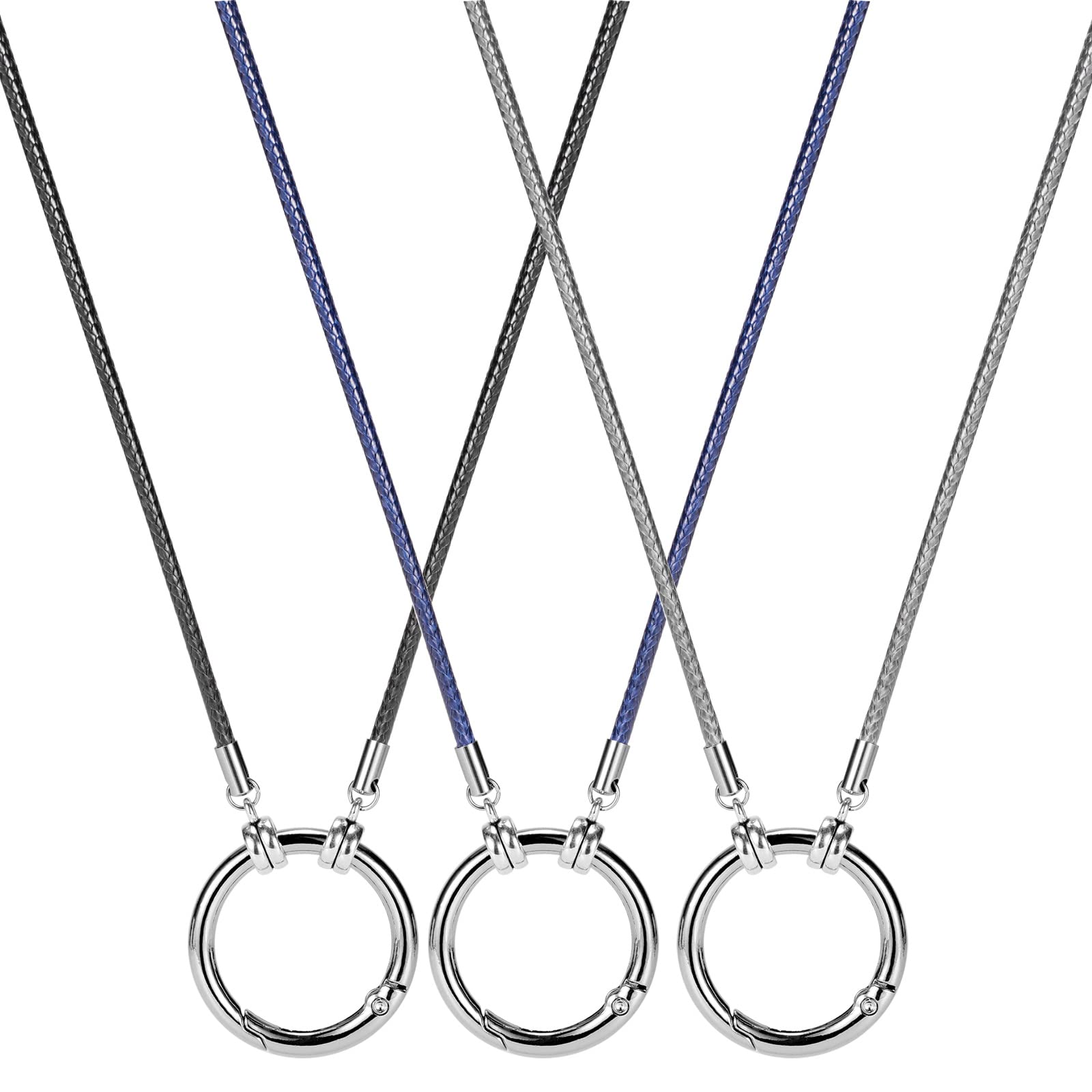 XiRan Eyeglass Necklace Holder Ring Glasses Holder Strap Chain Nylon Milan Rope Silver Alloy Loop Sunglasses Anti-Lost Cord (3PCS Black+Gray+Blue)