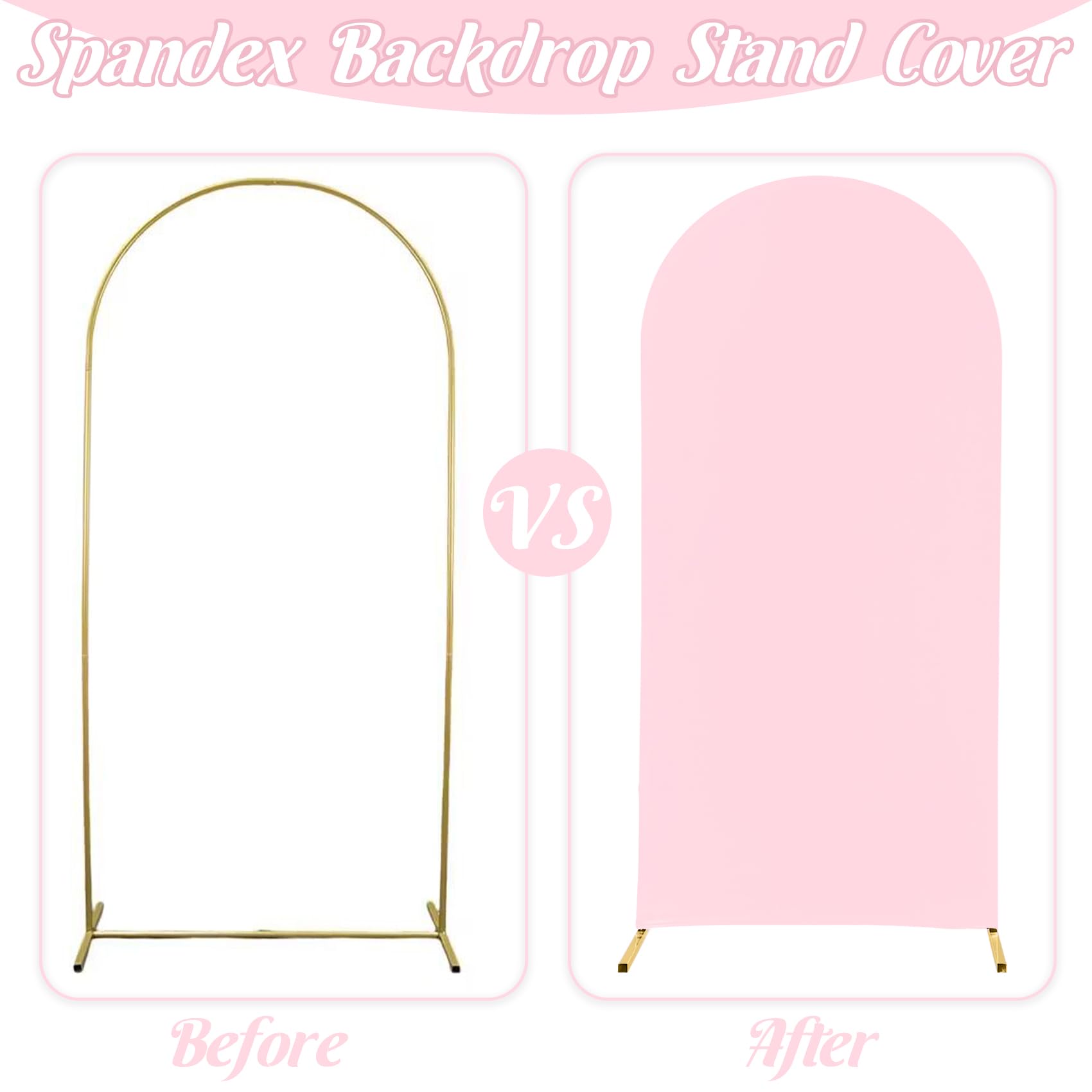 Spandex Fitted Wedding Arch Cover 7.2FT Pink Arch Backdrop Cover, Round Top Chiara Backdrop Stand Covers for Wedding Birthday Party Baby Shower Banquet Arch Decoration (Pink, 7.2FT)