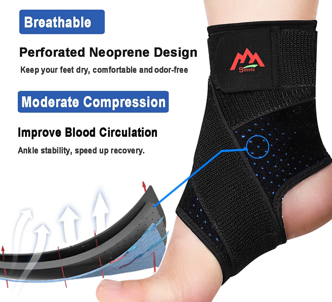 Sinvic Ankle Brace, 2PCS Ankle Braces for Men & Women, Adjustable Compression Ankle Wrap Support for Ankle Protection, Breathable & Comfortable, Ankle Support Brace for Sprains