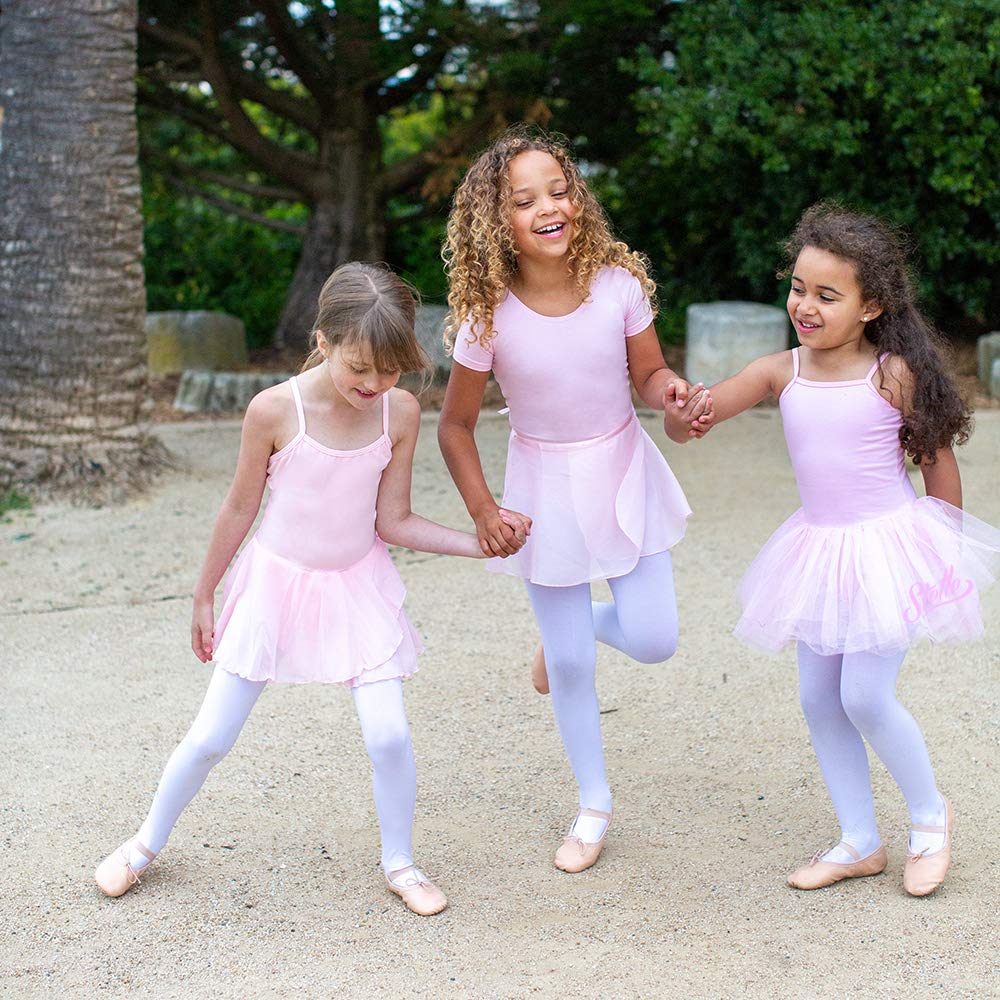 Stelle Girls Short Sleeve Active Dress Ballet Leotard Combo with Dance Skirt and Tight, Coordinated Outfit (02-Black (Pull On), 2-3T)