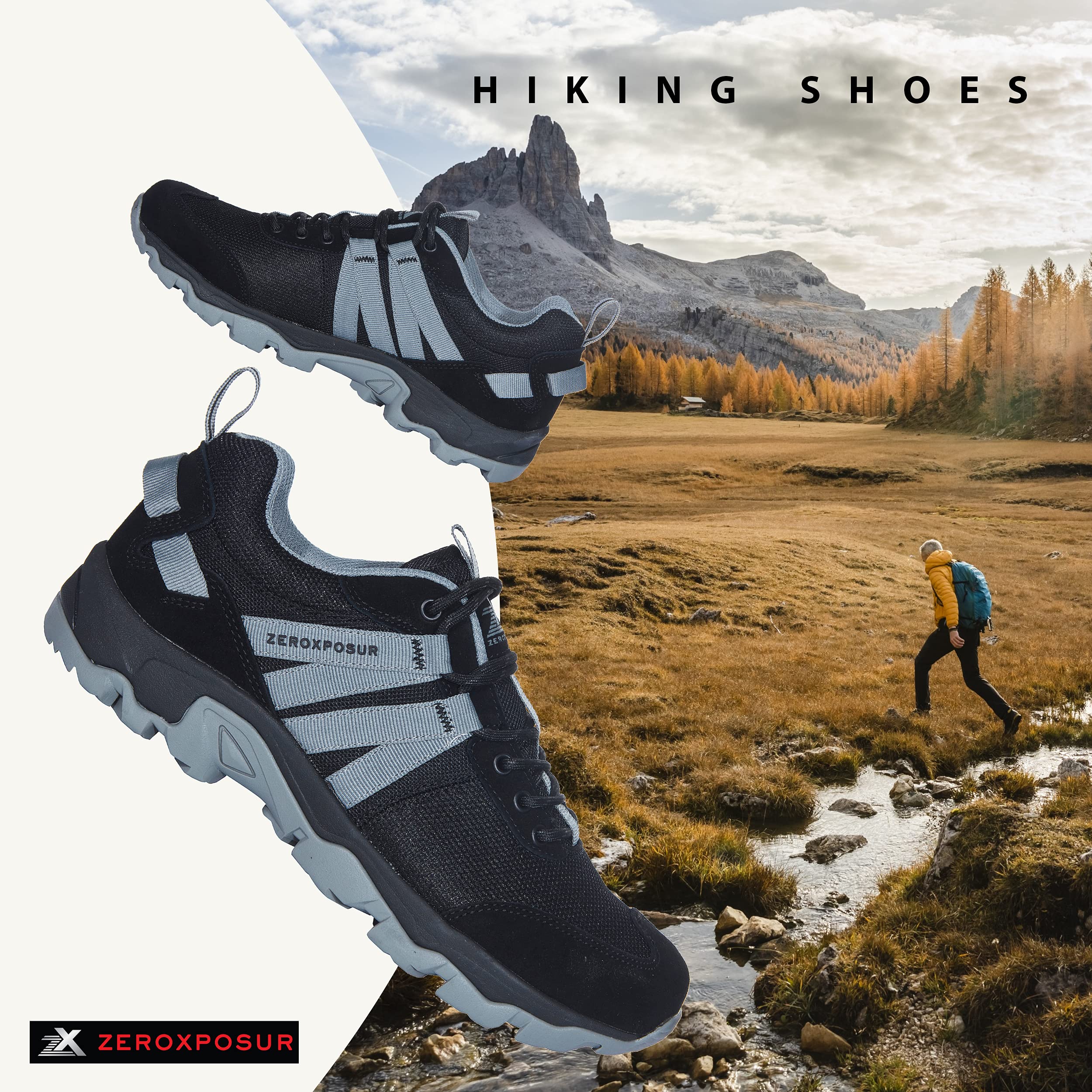 ZeroXposur Men's Denver Mesh Hiker Lightweight Outdoor Trail Hiking & Trekking Shoes - Stingray Black - 8.5