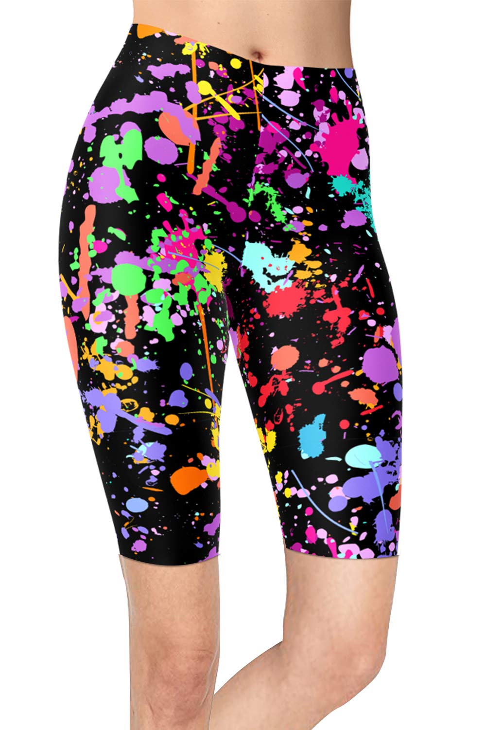 sissycos Women's 80s Biker Shorts Artistic Splash Printed Buttery Soft Short Leggings (Small-Large, Color Splash Black)