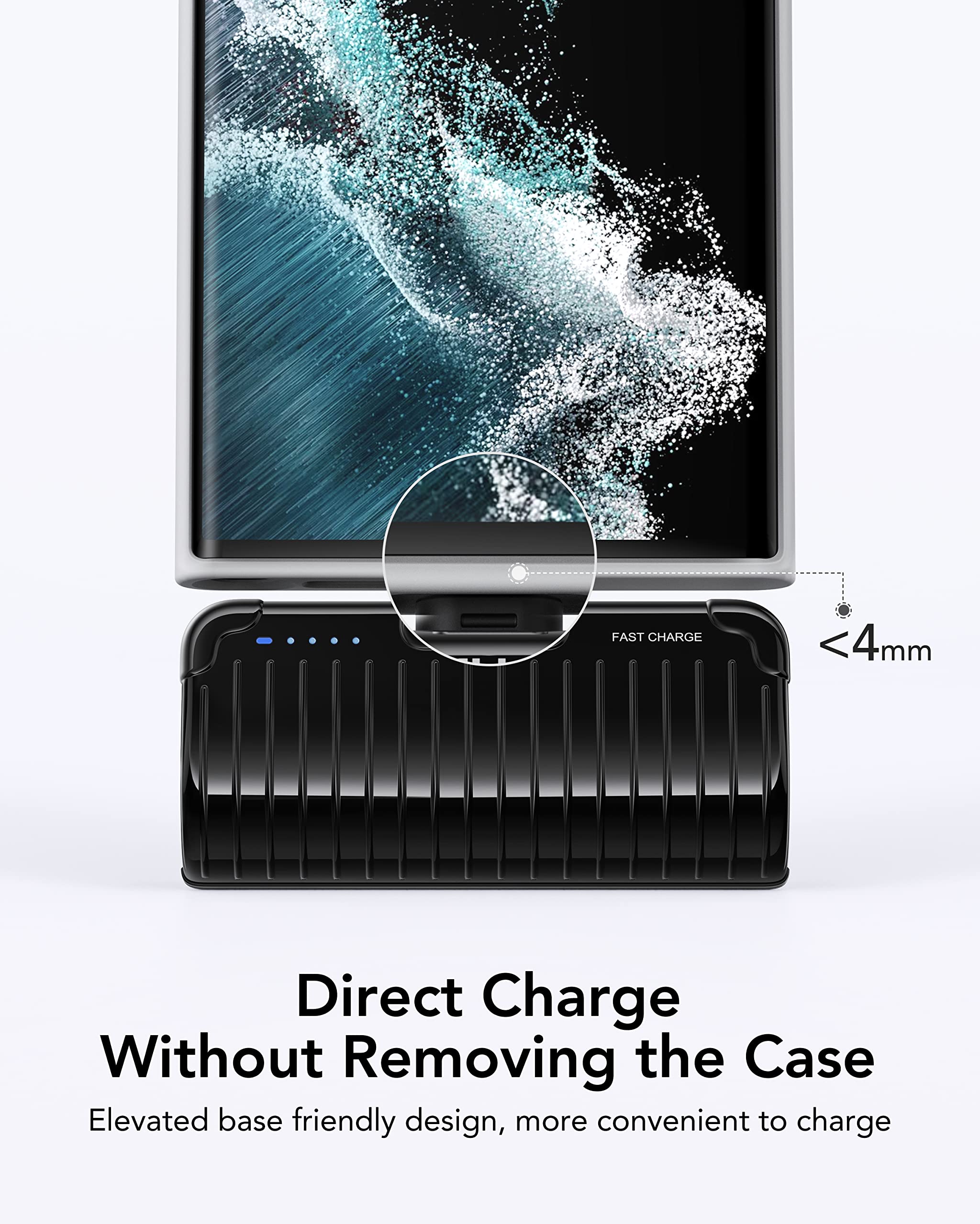 VRURC Mini Portable Charger Fast Charging, Built-in USB C in & Out Connector Power Bank 5000mAh,20W Battery Pack with Foldable Stand for iPhone 15,Samsung, Android Series-Black