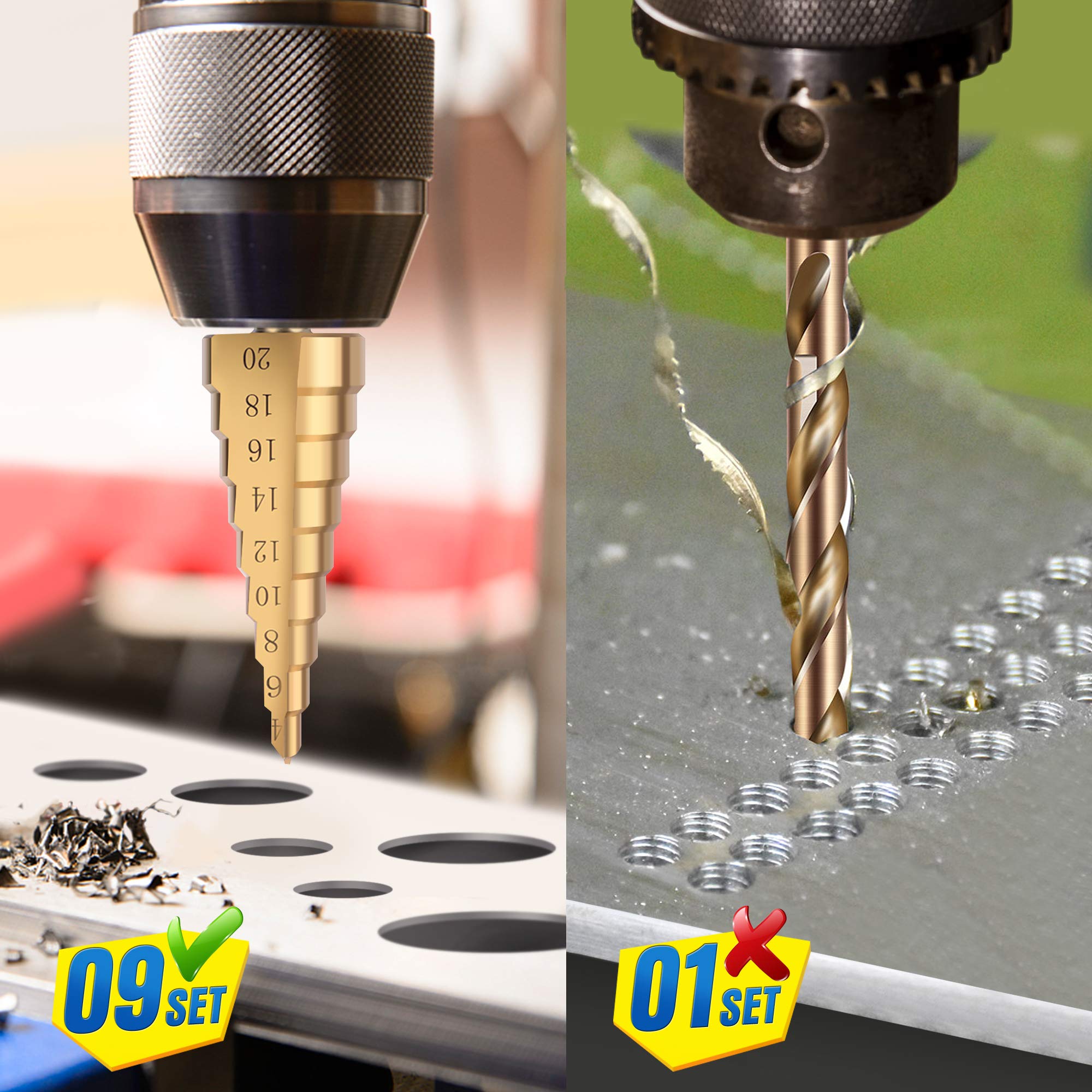 Step Drill Bit Set for Metal - JelBo 1/4inch High Speed Steel Titanium Coated Metric Straight Groove Step Drill Bits Set, Hex Shank Hss Cone Uni Bit Kit for Hole Wood(3Pcs/Set 3-12/4-12/4-20mm)