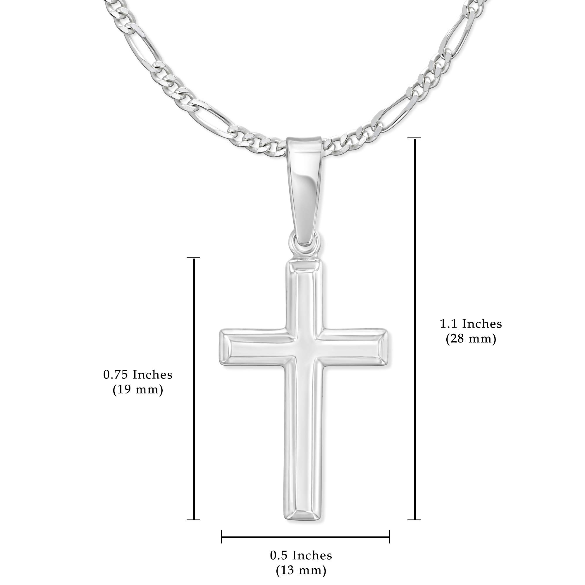 Silver Shoppe Jewelry Solid Sterling Silver Cross Necklace with 2mm Italian Figaro Chain For Women - 18