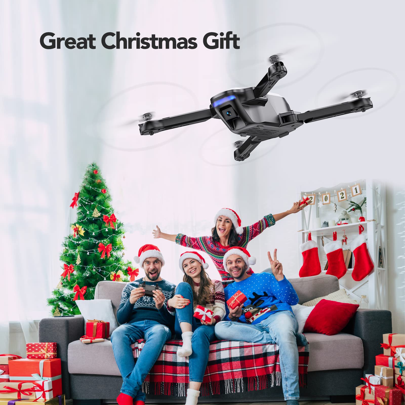 Potensic P4 Foldable Drone with Camera for Adults Beginners, FPV 1080P HD WiFi Remote Control Quadcopter with 40 Mins 2 Batteries, Altitude Hold, Gravity Control, Trajectory Flight, Headless Mode
