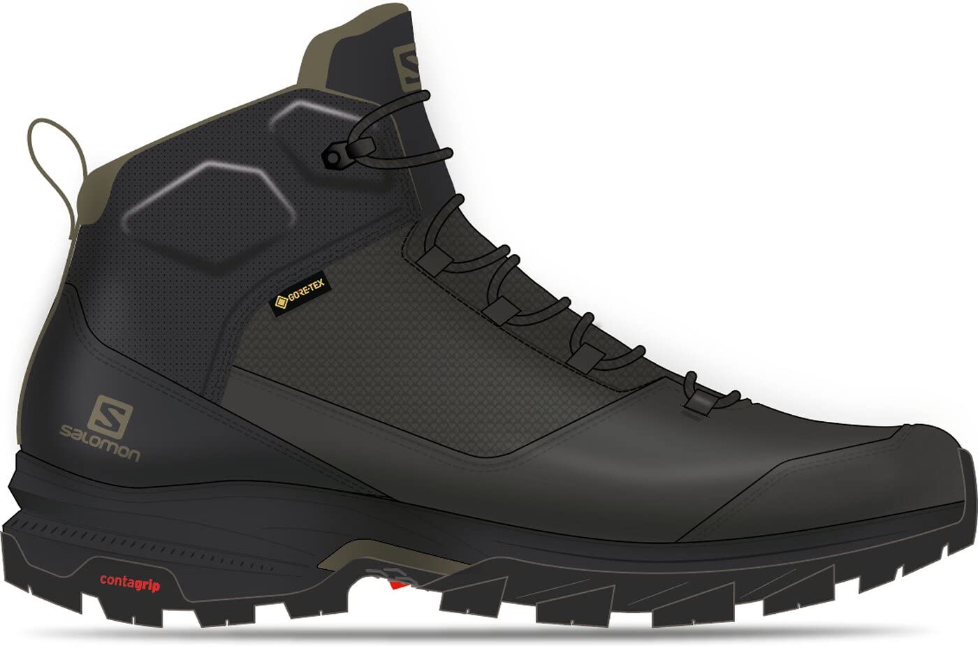Salomon Outward Gore-TEX Hiking Boots for Men, Peat/Black/Burnt Olive, 9