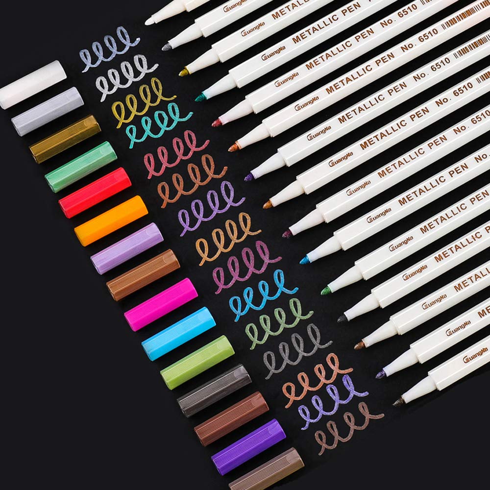 Sunshilor Metallic Markers Fine Point Metallic Marker Pens for Black Paper, Rock Painting, Easter Egg, Halloween Pumpkin, Card Making, Metal, Ceramic, Wine Glass, Set of 15