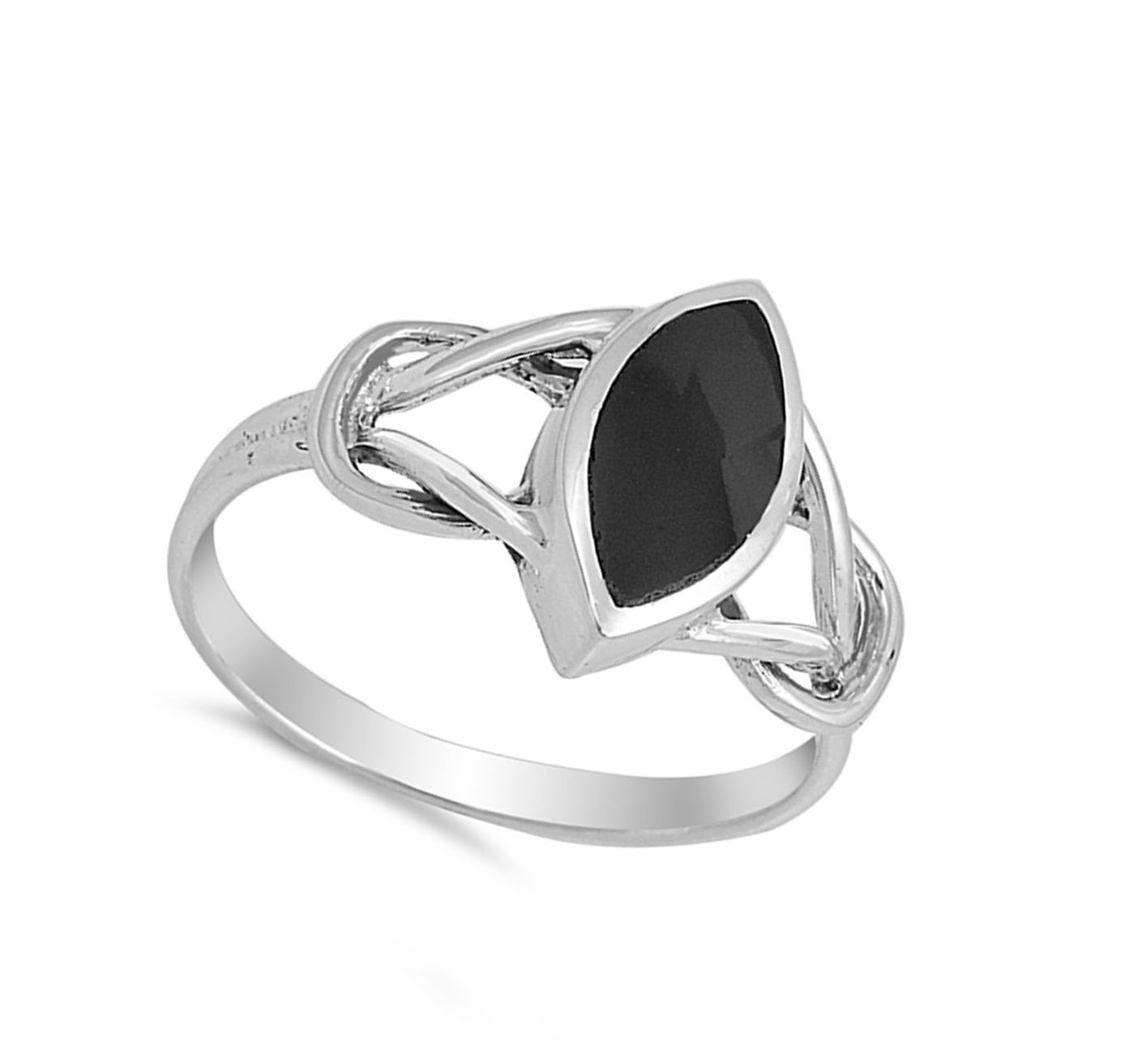 Simulated Black Onyx Knot Open Ring New .925 Sterling Silver Band Size 8