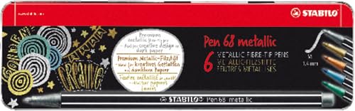 STABILO Metallic Premium Felt Tip Pen Pen 68 Metallic - Tin of 6 - Assorted Colours