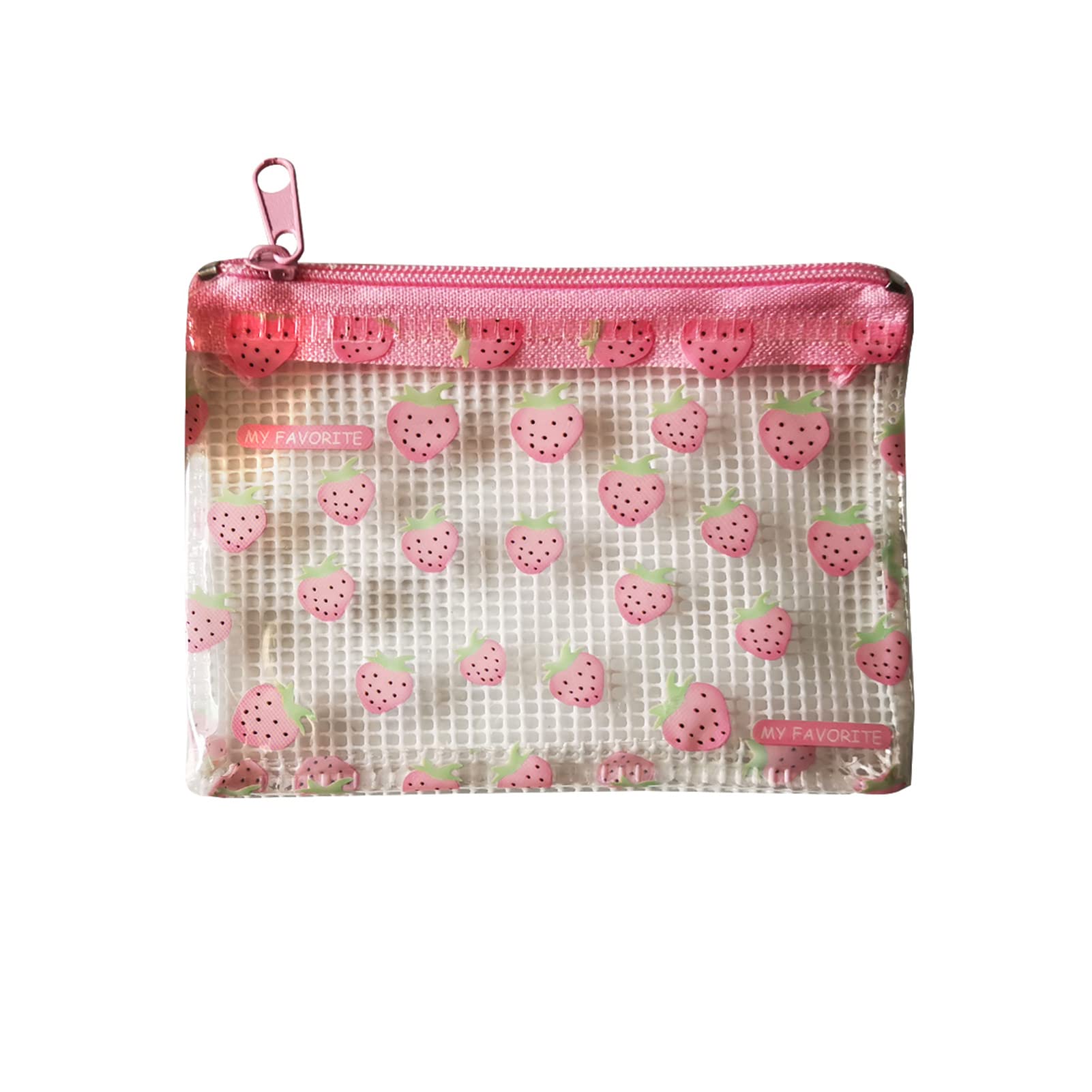 RUSUO PVC Bag, Mini Cute PVC Pen Pencil Bag Cartoon File Folder Cosmetic Mesh Pouch Organizer with Zipper for s s