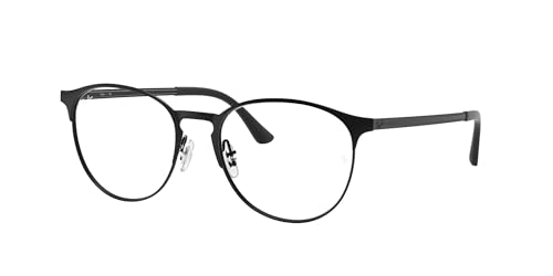 Ray-Ban RX6375 Round Prescription Eyeglass Frames, Black On Matte Black/Demo Lens, 53 mm