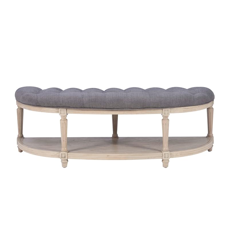 Powell Furniture Linon Naomi Demilune Wood Tufted Bench in Gray