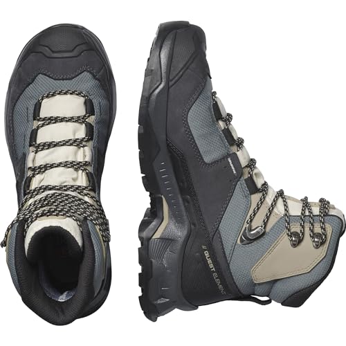 Salomon Women's QUEST ELEMENT GORE-TEX Leather Hiking Boots for Women, Ebony / Rainy Day / Stormy Weather, 8