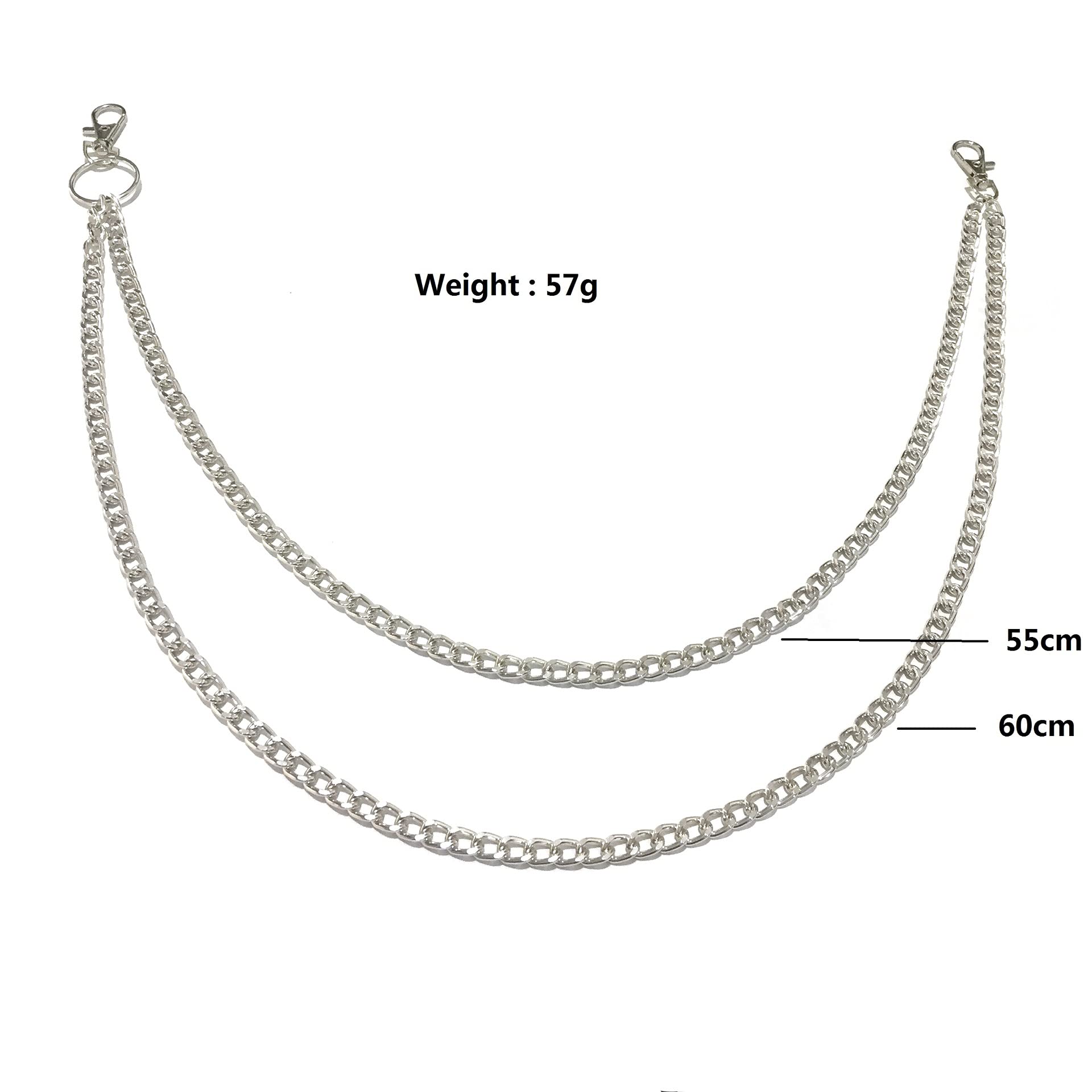 yaozeio Pant Chain for Men Women Hip Hop Chains, Pocket Chain Belt Goth Accessories for Women Men Jean Wallet Chain Punk Chains Backpack Decorations Ornament (Silver 2 Layer)