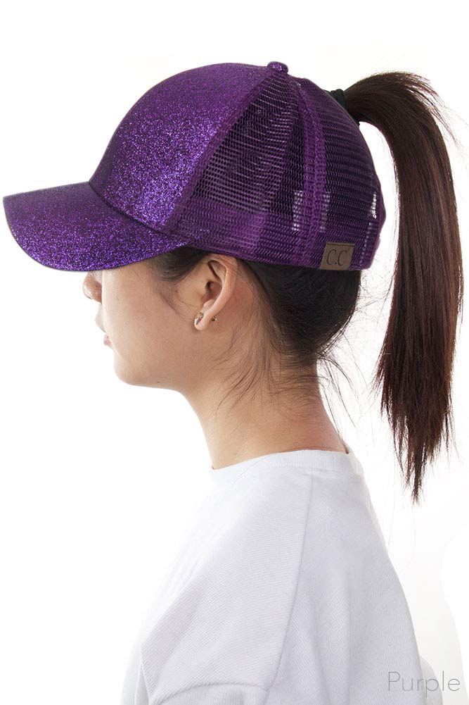 ScarvesMe Glitter Messy High Buns Trucker Ponycap Ponytail Baseball Adjustable Cap for Women Girl Purple