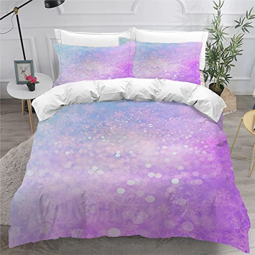 Quilt Cover Full Size Purple Starry Sky 3D Bedding Sets Rainbow Duvet Cover Breathable Hypoallergenic Stain Wrinkle Resistant Microfiber with Zipper Closure,beding Set with 2 Pillowcase