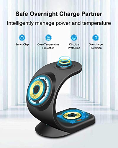 Veanpus Magsafe Charger Stand, Wireless 3 in 1 Charger with QC3.0 Adapter, Magnetic Wireless Charger Compatible with iPhone 15,14,13,12 Pro Max/Pro/Mini/Plus, iWatch se/8/7/6/5/4/3/2, AirPods(Black)