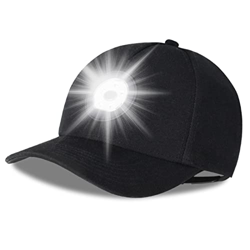 Ultra Bright 120 Lumens LED Light Baseball Cap Trucker Hat Rechargeable Hands Free Adjustable Black Structured Cotton