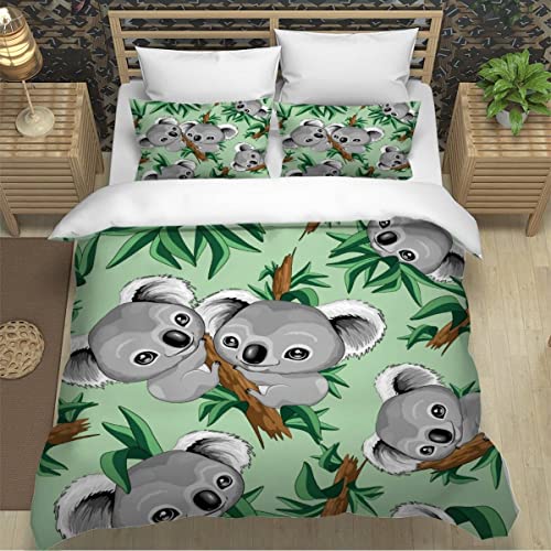 Quilt Cover Twin Size Koala 3D Bedding Sets Cartoon Koala Duvet Cover Breathable Hypoallergenic Stain Wrinkle Resistant Microfiber with Zipper Closure,beding Set with 2 Pillowcase