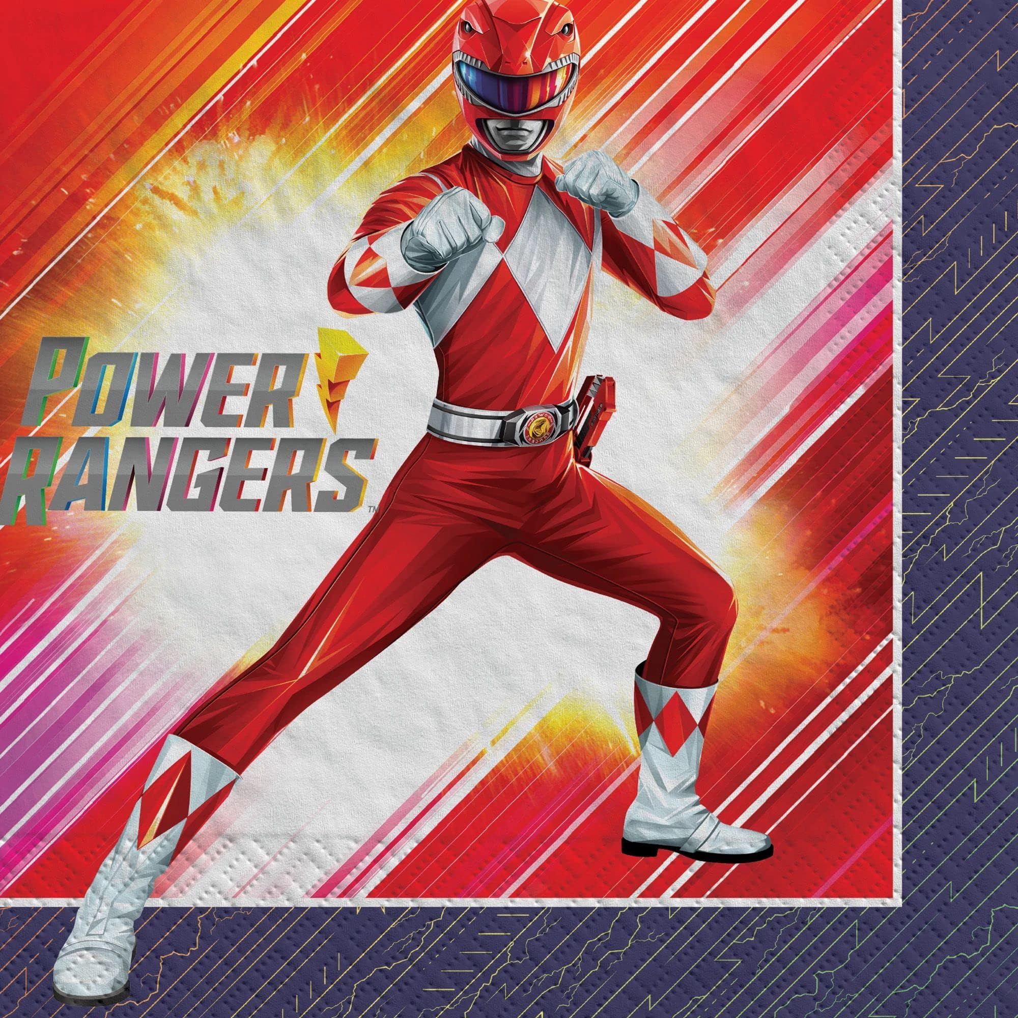 Power Rangers Party Supplies Pack Serves 16: Dessert Plates and Beverage Napkins with Birthday Candles (Bundle for 16)