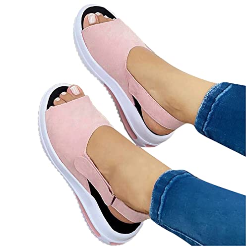 Women's Summer Sandals,Comfy Knit Thick Bottom Fish Mouth Casual Sandals Mesh Soft Sole Casual Shoes Slingback Sandalsv Pink