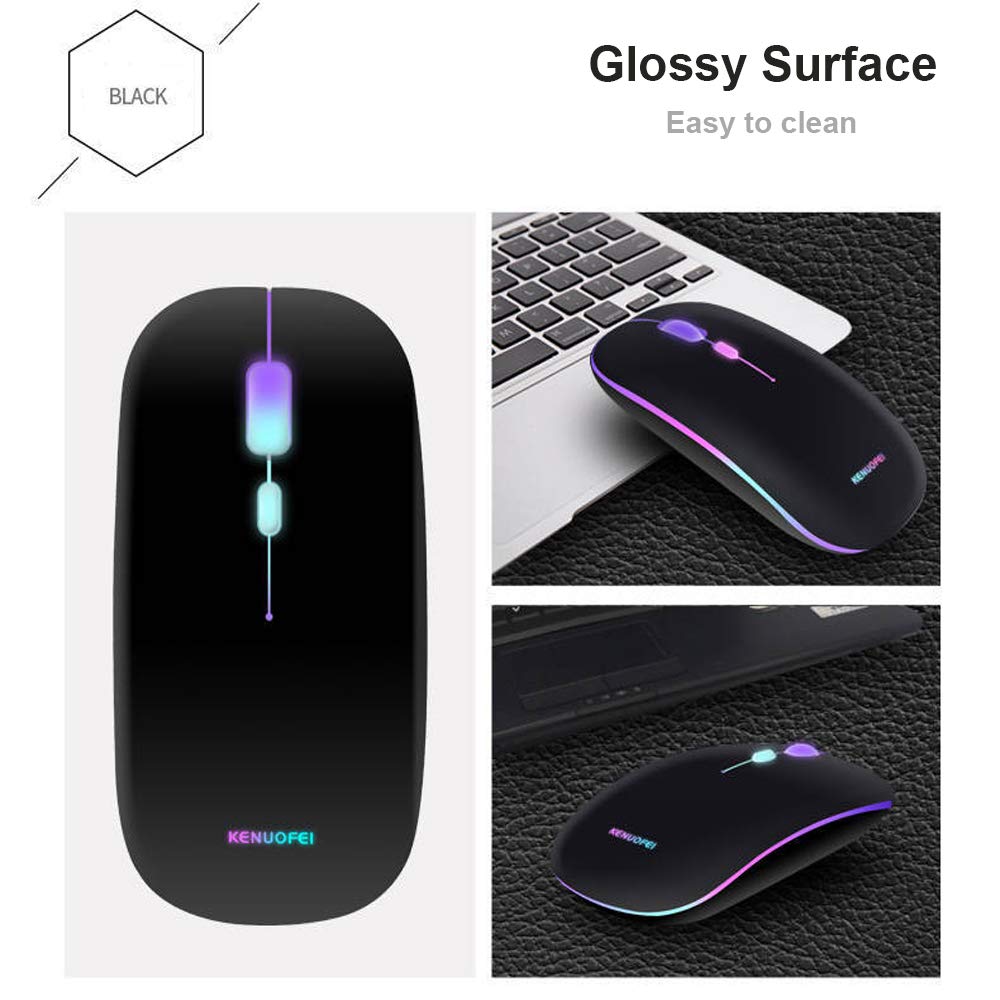 Wireless Rechargeable Mouse,Attoe Slim Portable USB Mouse with USB Dongle & Breathing RGB LED Light, Optical Computer Mice for PC, Tablet, Laptop and Windows/Mac