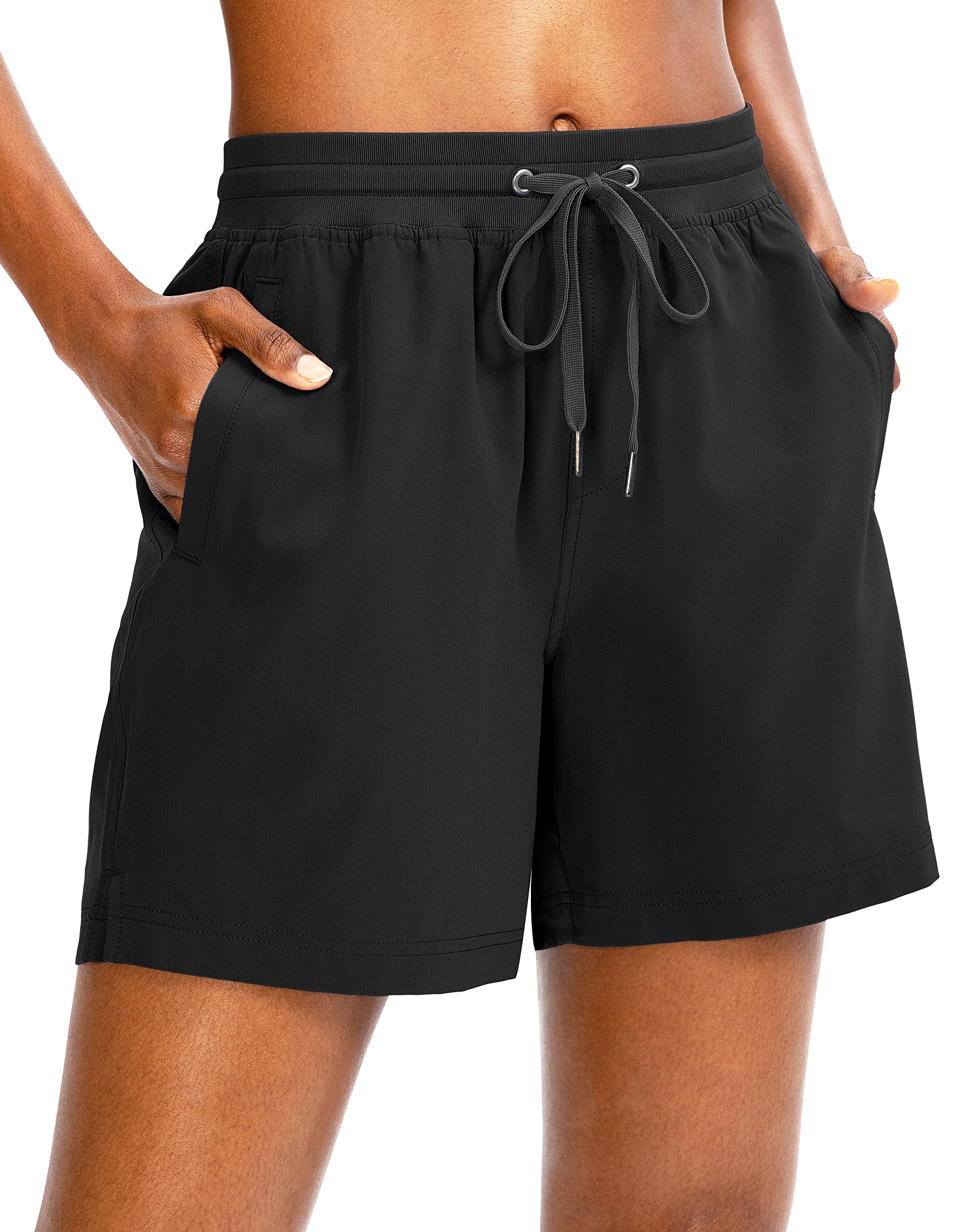YYV Women's 5" Hiking Golf Shorts Quick Dry Athletic Shorts for Summer Outdoor Casual with Pockets(Black XX-Large)