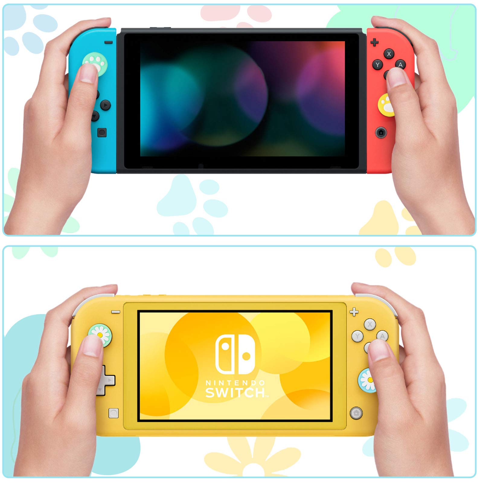 Skylety 38 Pieces Replacement Thumb Grips Silicone Joystick Button Covers Analog Stick Covers Cute Paw Lemon Flower Design Compatible with Nintendo Switch, Switch Lite Joy-Con Controller