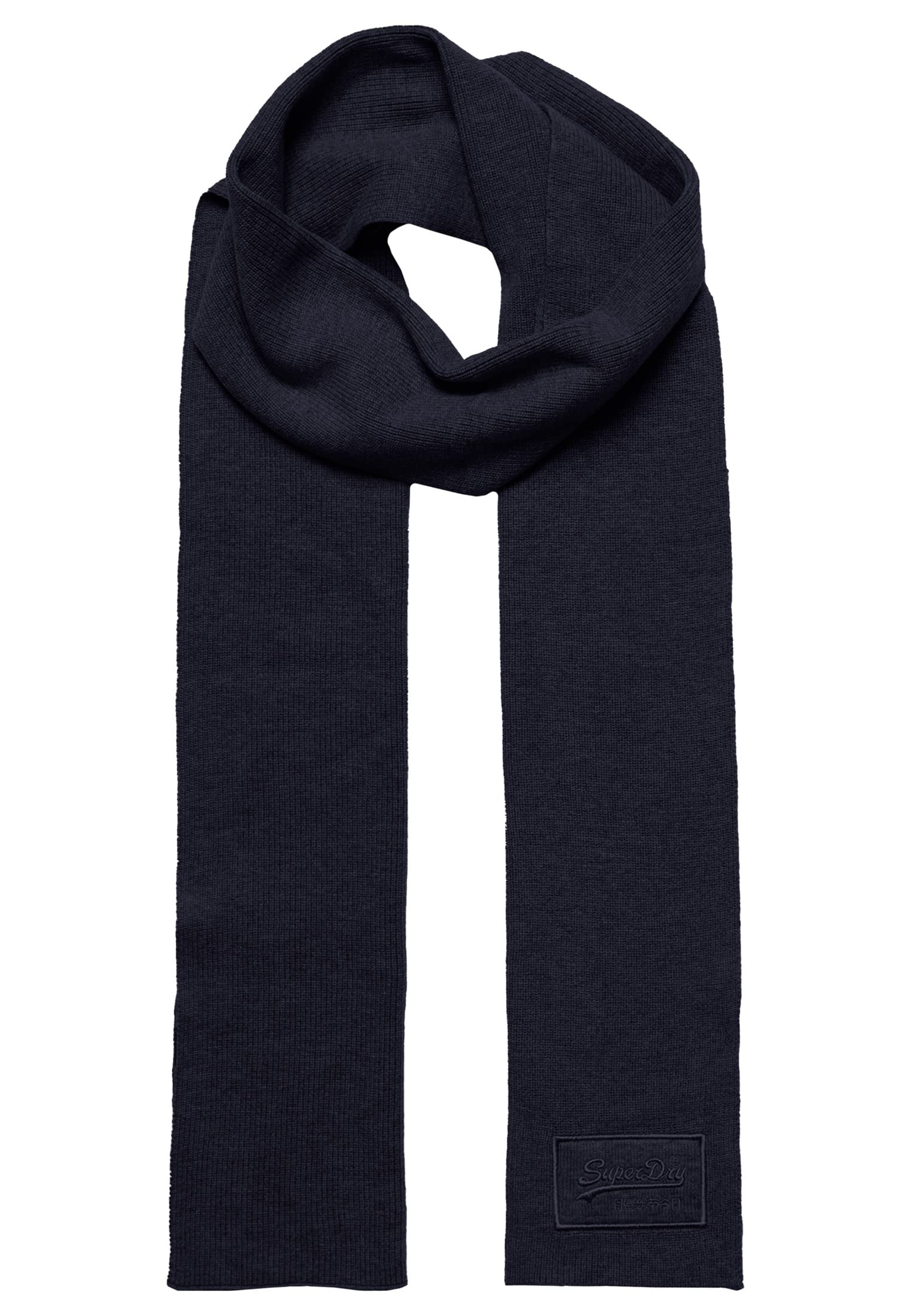Superdry Mens Vintage Logo Classic Scarf, Ribbed Design, Embroidered Logo Eclipse Navy/Black Grit Size One Size