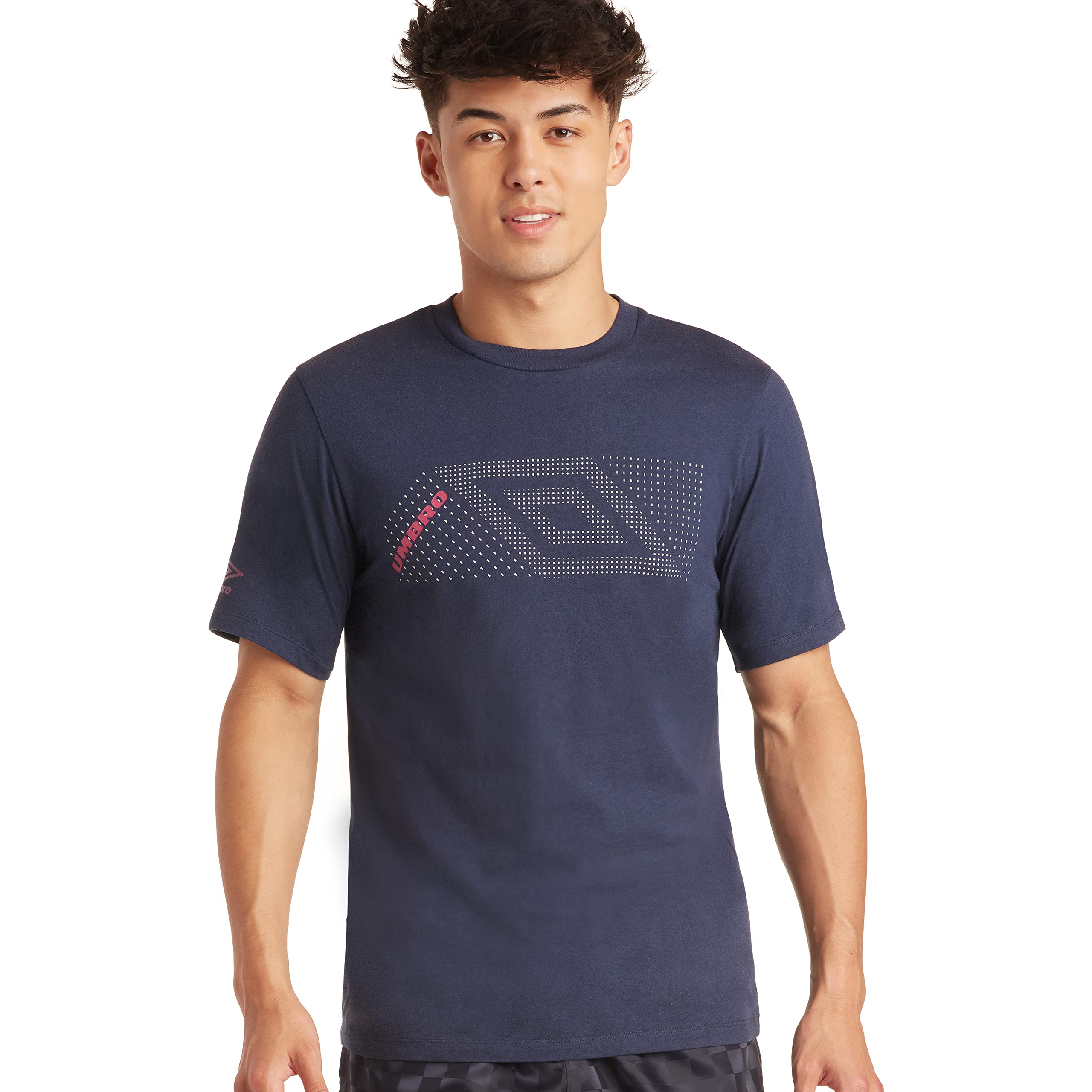 Umbro Mens Connect The DOTS T-Shirt, Dark Navy/Festival Fucshia, Large