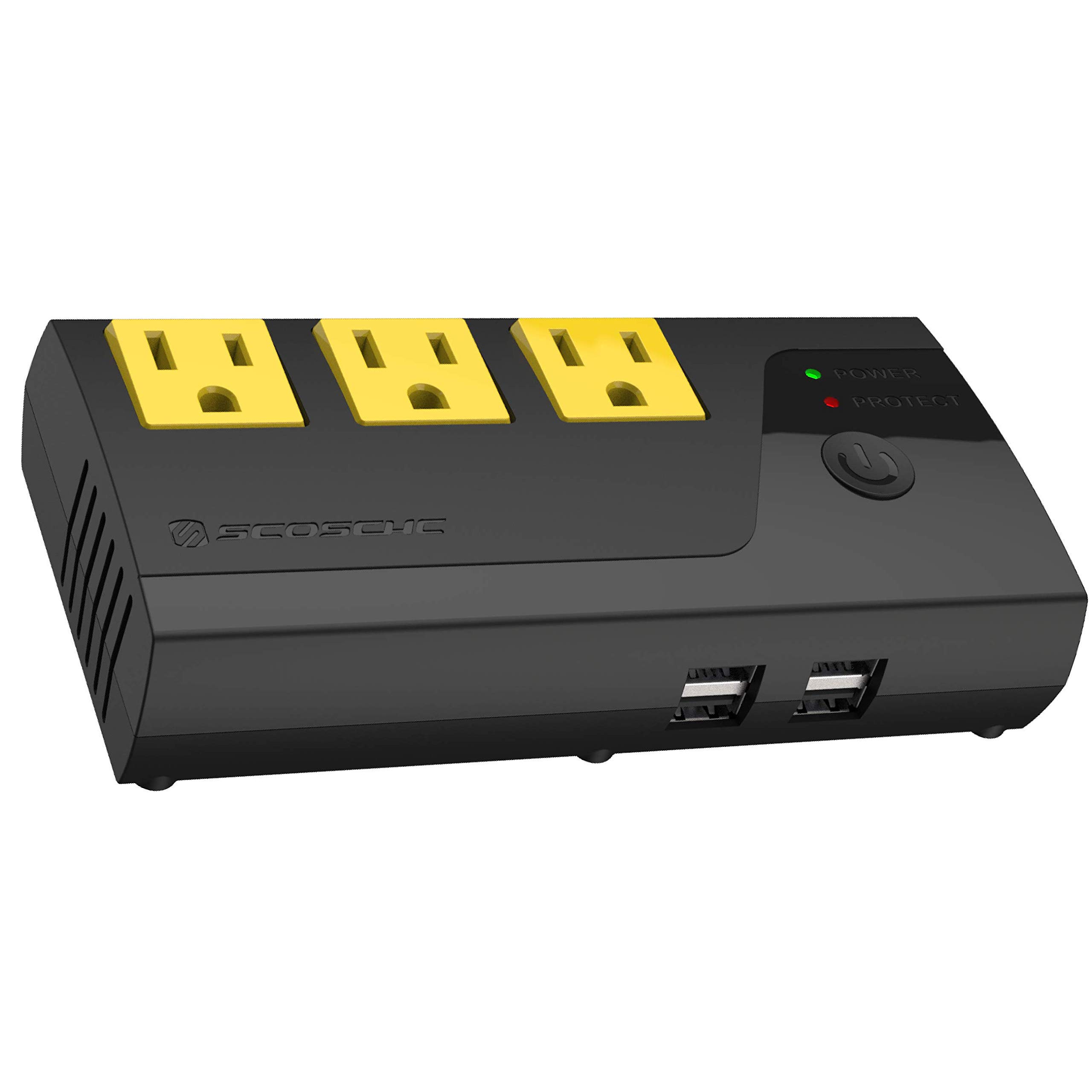 Scosche PI200PS-1 INVERT200 200W Mobile Power Inverter with 3 AC Outlets, 4 USB Ports and a 12V Car Adapter with Cable