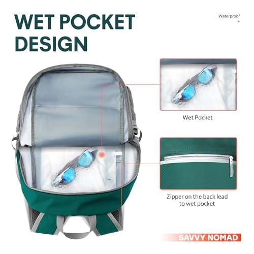 SAVVY NOMAD 40L Hiking Backpack Lightweight Packable Travel Backpack for Women Men-Green