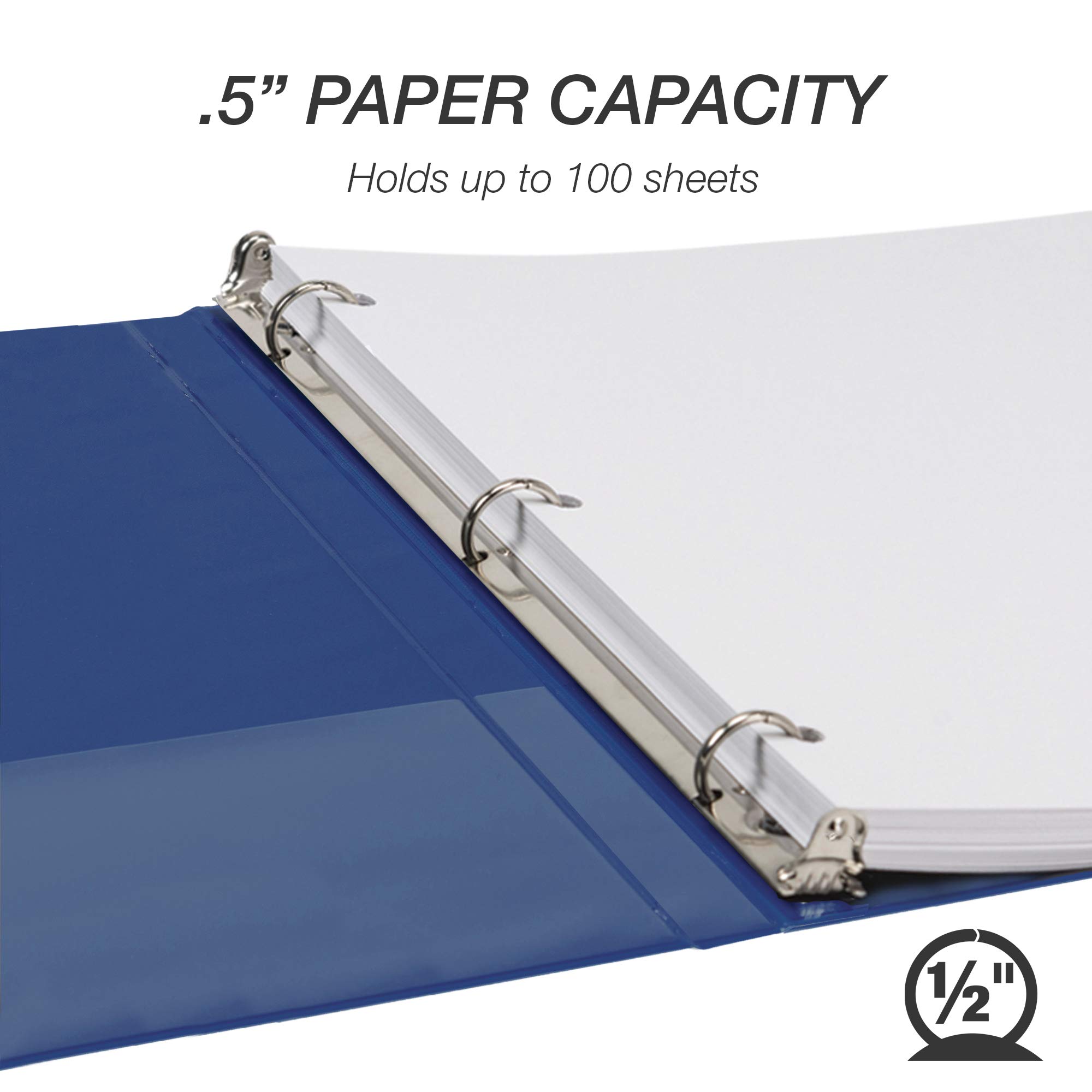 Samsill Durable .5 Inch Binder, Made in the USA, Round Ring Customizable Clear View Binder, Blue, 8 Pack (MP88412)