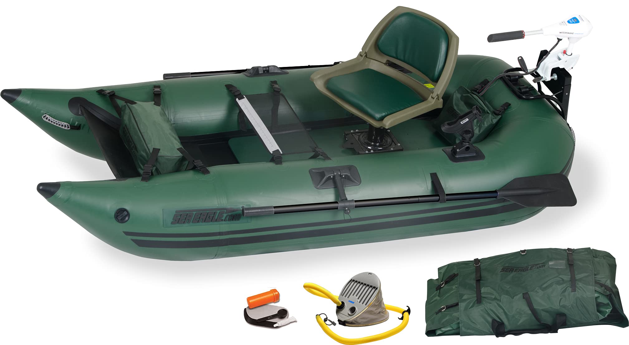 Sea Eagle 285 Inflatable Frameless Fishing Pontoon Boat Watersnake Electric Motor Package