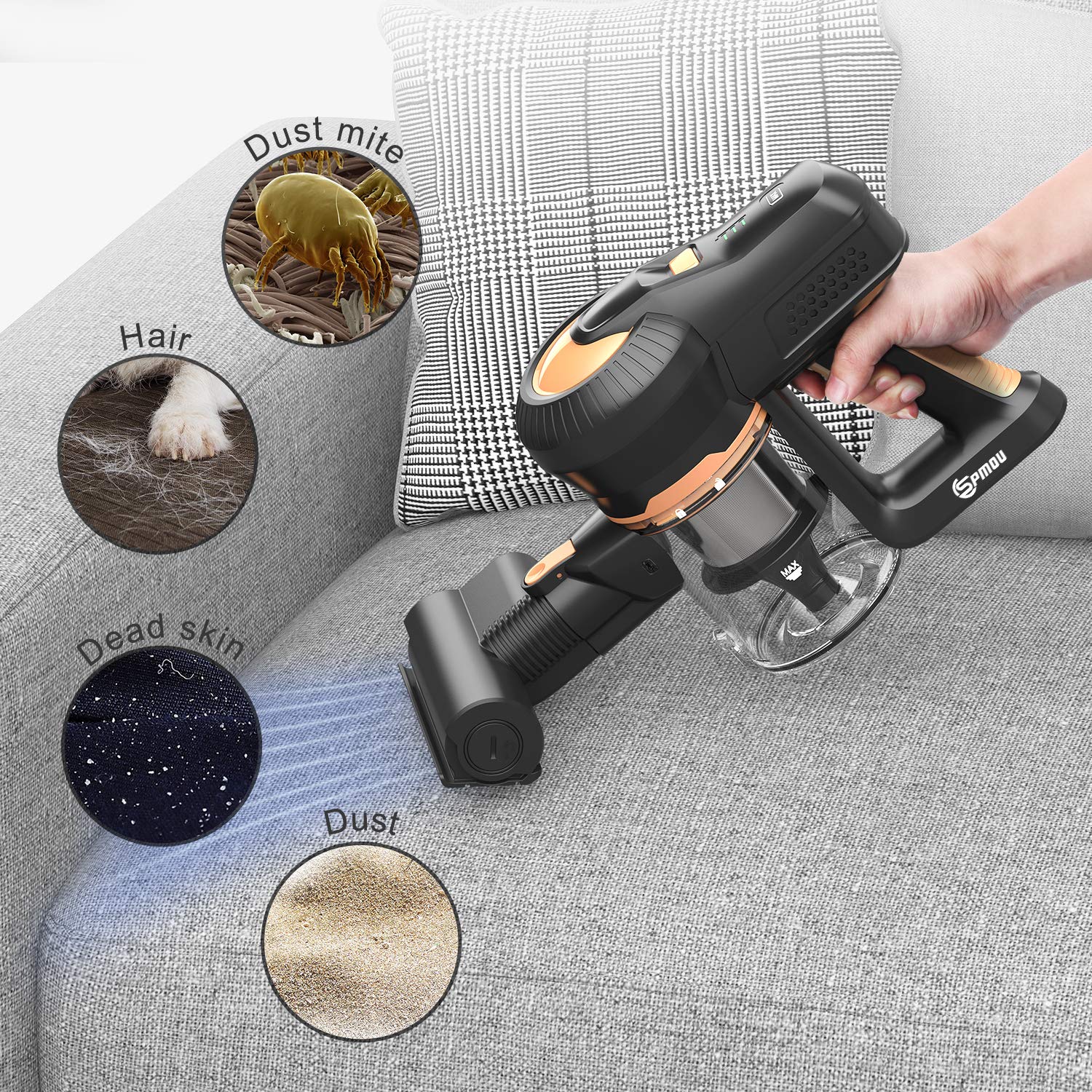 Spmou Cordless Vacuum 20Kpa Strong Suction 4 in 1 Stick Handheld Vacuum Cleaner for Home Hard Floor Carpet Car Pet, Lightweight, H20B