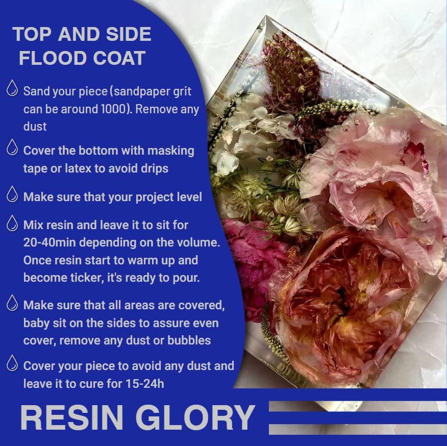RESIN GLORY Epoxy Resin Kit - 32OZ 1:1 Ratio Crystal Clear Resin for Art Coating Craft Casting - Jewelry Making, River Table, Coasters, Cheeseboard, DIY- Non-toxic, Self levelling, Heat & UV Resistant