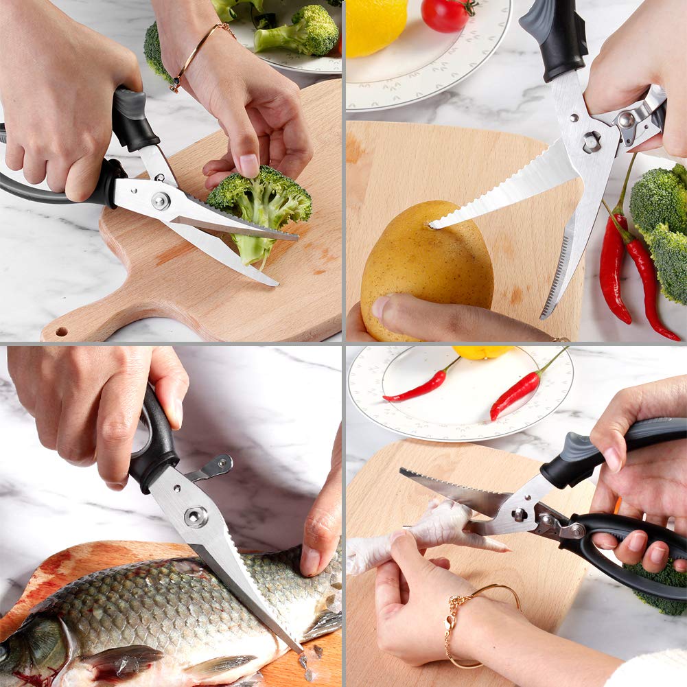 SZFIXEZ Kitchen Scissors Heavy Duty Poultry Shears for Cutting Meat, Seafood,Chicken Bone Game Poultry Chopping Food - Stainless Steel Spring Loaded Scissors