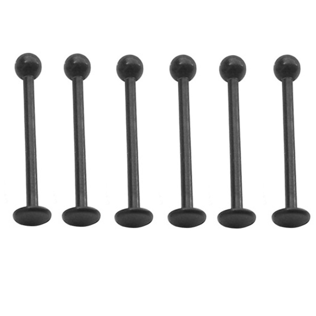 Thenice 6 Pcs Especially Long 1.2mm Fine Needle Flat Tongue Nails Lips Ring Dimples Cheek (Black Rod Length 14 mm 3 mm Ball)
