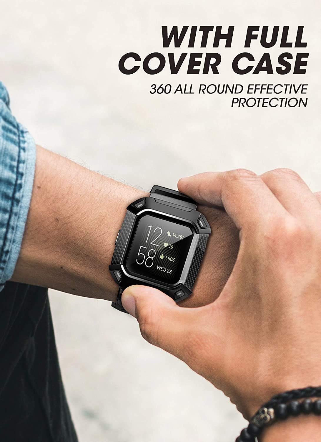 SUPCASE Unicorn Beetle Pro Watch Bands for Fitbit Versa 2, Protective Replacement Wristband Case Band for Fitbit Versa 2 (Black)