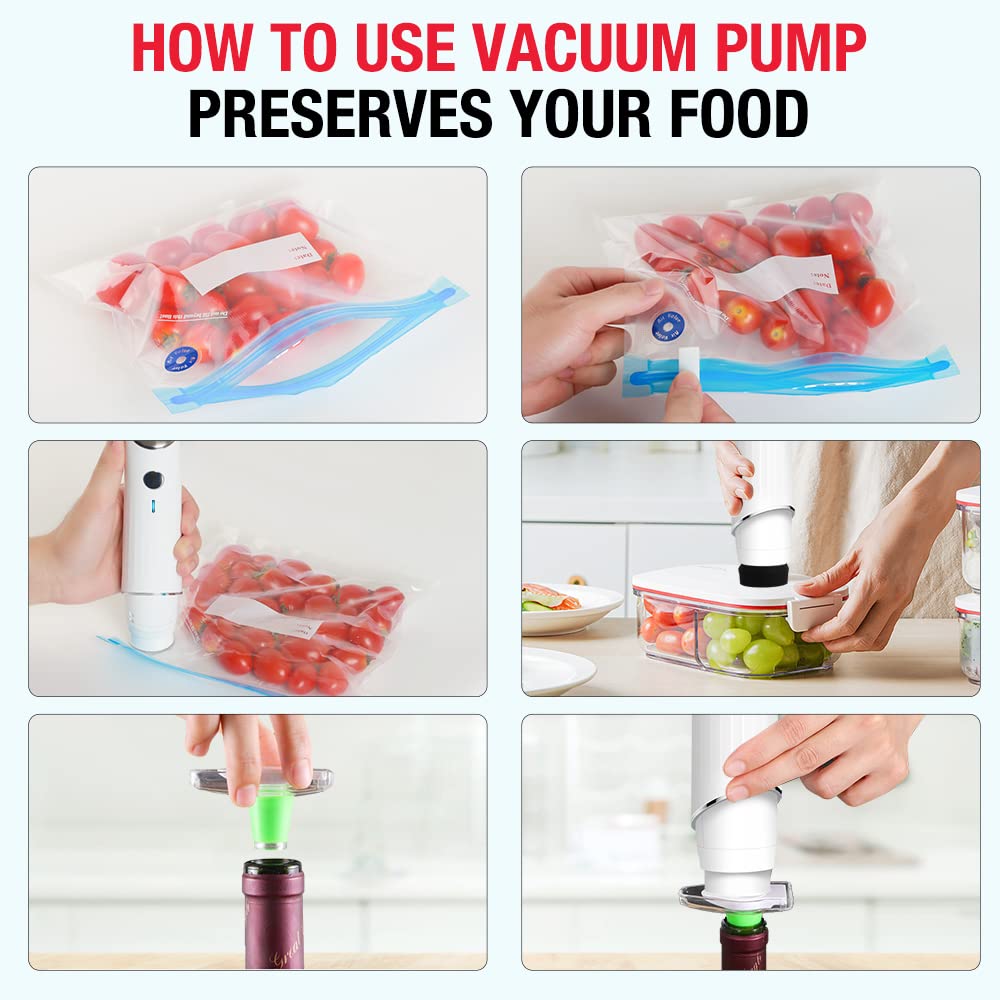 Sous Vide Bags|13PCS Electric Vacuum Sealer Kit for Anova,Joule Cookers|Handheld Vacuum Sealer with Auto Pause Function,7Pcs Reusable Vacuum Seal Food Sealer Bags