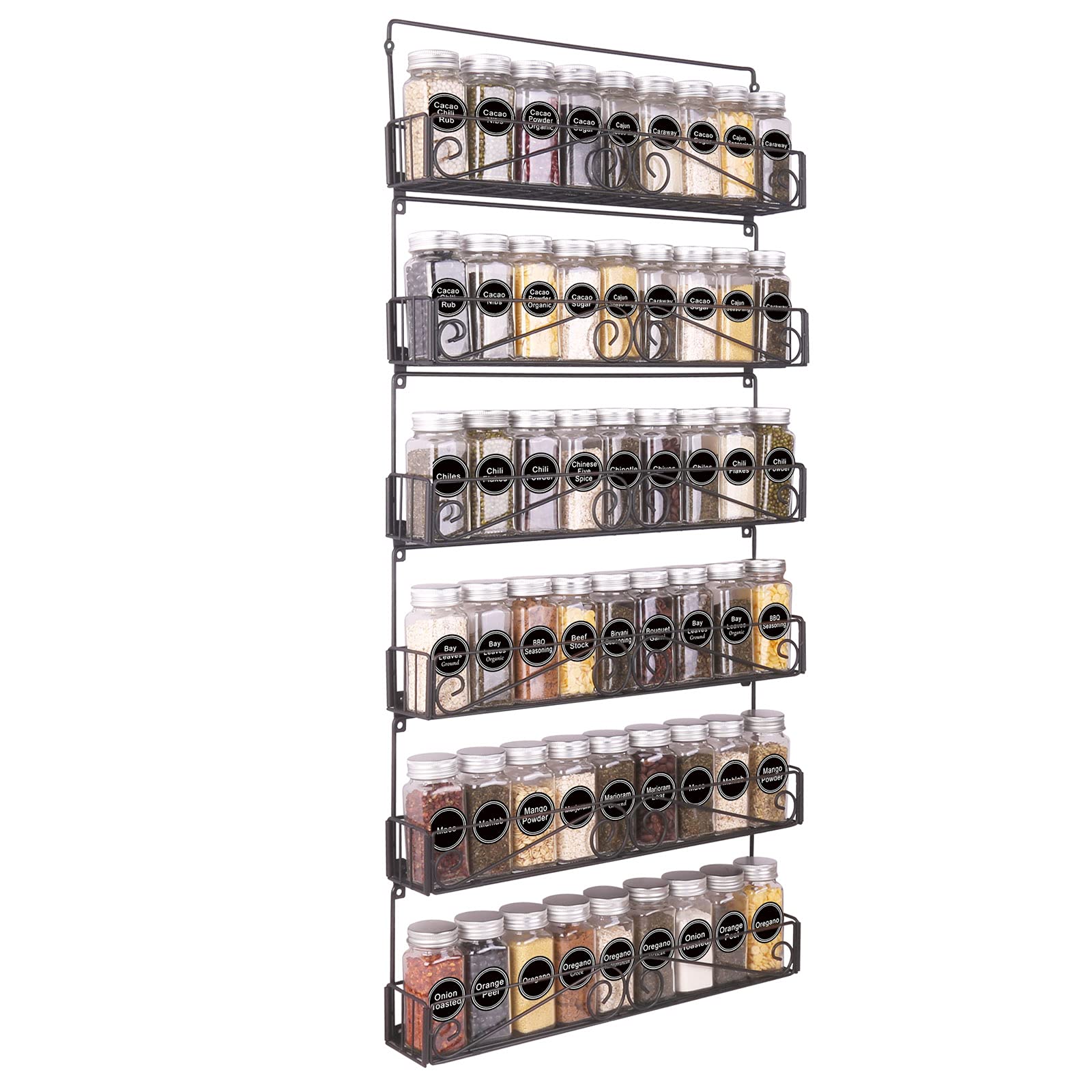 SWOMMOLY Wall Mount Spice Rack, 6 Pack Stackable Foldable Spice Racks Organizer, Black,Large