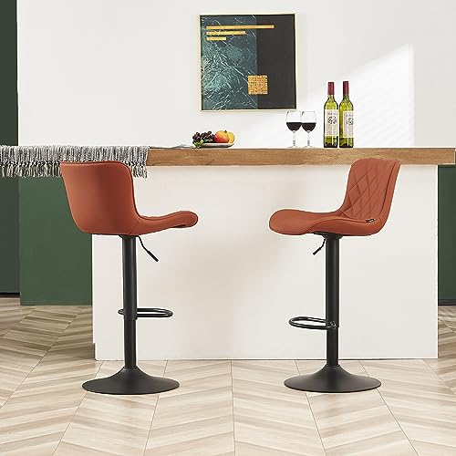 YOUNUOKE Bar Stools Set of 2 with Back Modern Faux Leather Swivel Counter Height Barstools Adjustable Tall Bar Stool Chairs for Kitchen Islands, Ochre Red