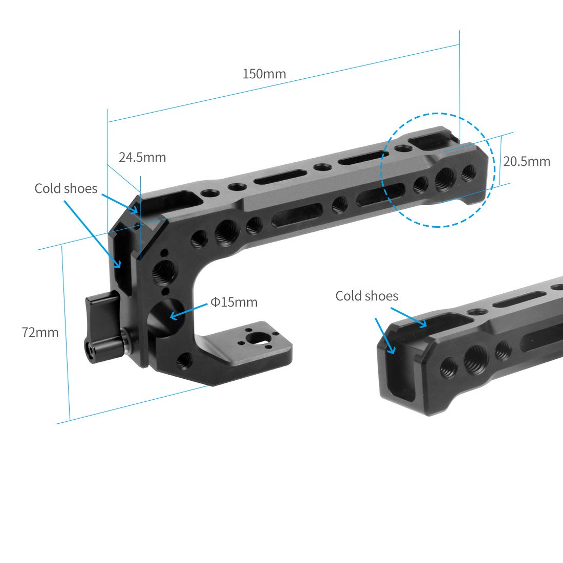 XT-XINTE Top Handle Grip for Camera Cage Protective Stabilizer Rig 1/4" Holes Cold Shoe w Monitor Holder Mount Photography Accessories