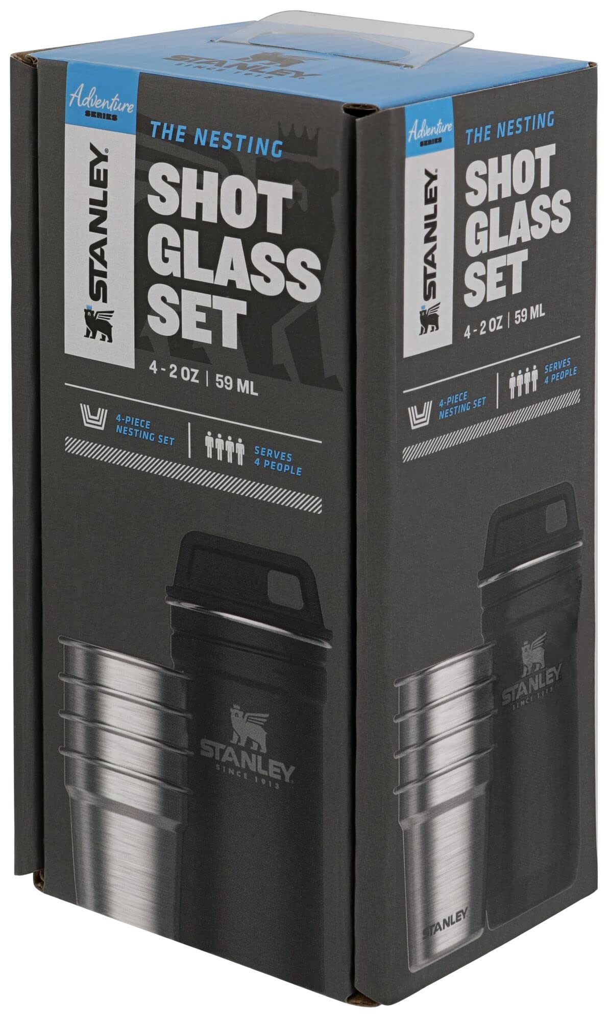 STANLEY Adventure Nesting Shot Glasses Set 0.59ML Matte Black - BPA Free Stainless Steel Shot Glasses - Packable Thanks to Nesting System - Dishwasher Safe
